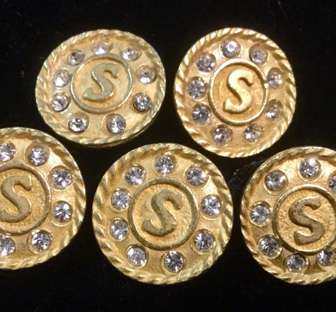 S Monogram Buttons/rhinestone/shank/alphabet Letter/flat Gold Plated ...