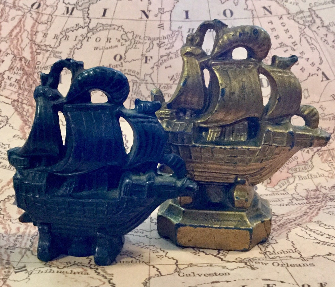 Mini Ship Paperweight-figurine-knick Knack Pair/nautical/cast Iron ...