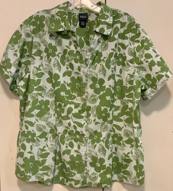 XL Floral Hawaiian Blouse-Shirt/Basic Editions/Pink+G… - Gem