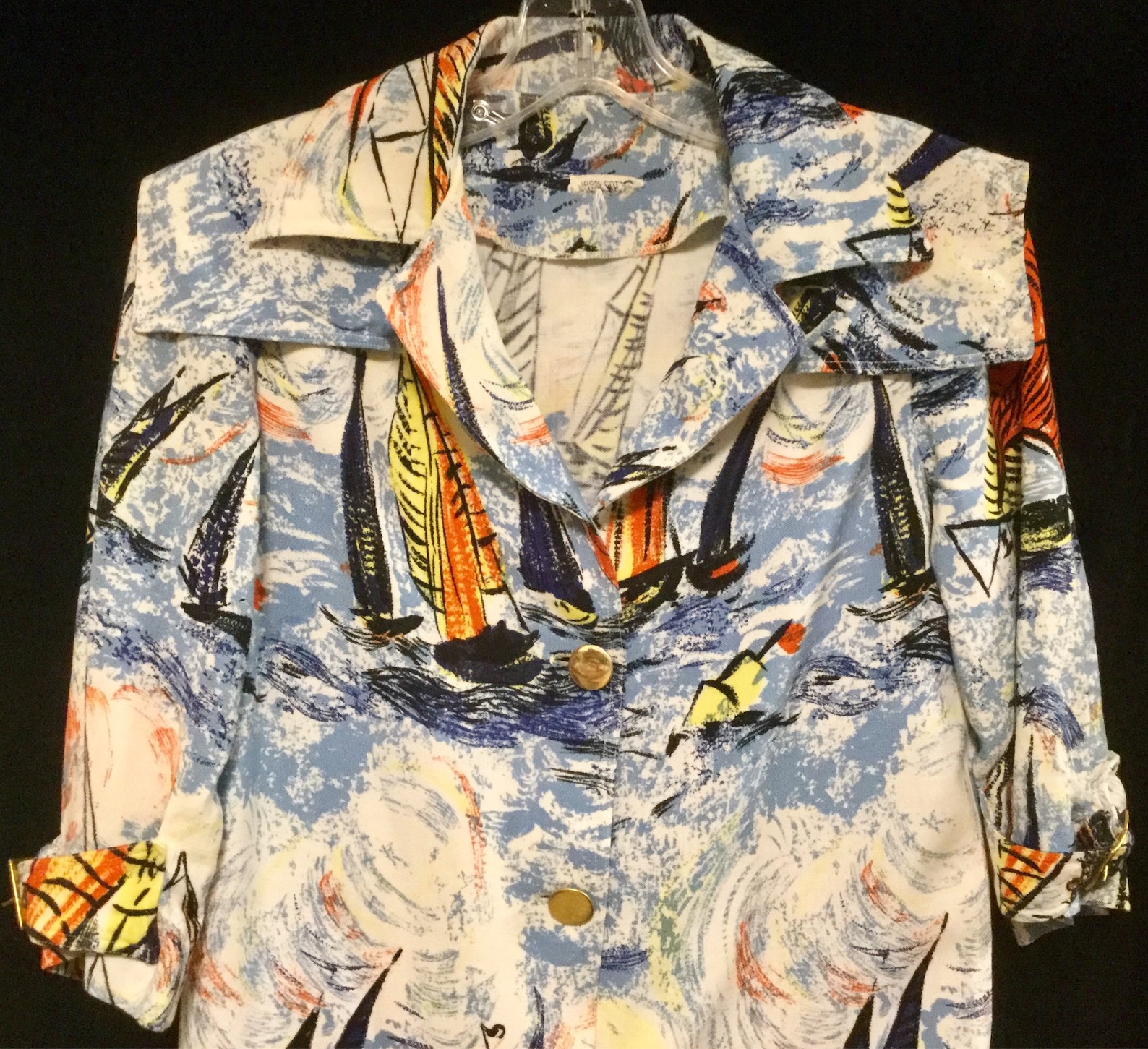 Nautical Blouse-shirt-blazer-shacket/blue Sailboat Print/yacht Club ...