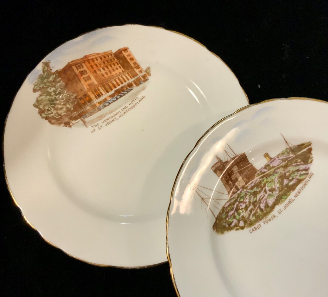 Vtg Newfoundland Souvenir Dessert Plates cabot Tower & the Newfoundland ...