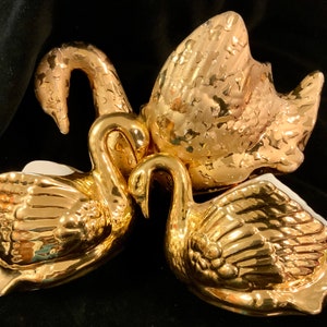 Gold Ceramic Swan Set/weeping Bright Gold/small Swan 5.75wx3.5h/large ...