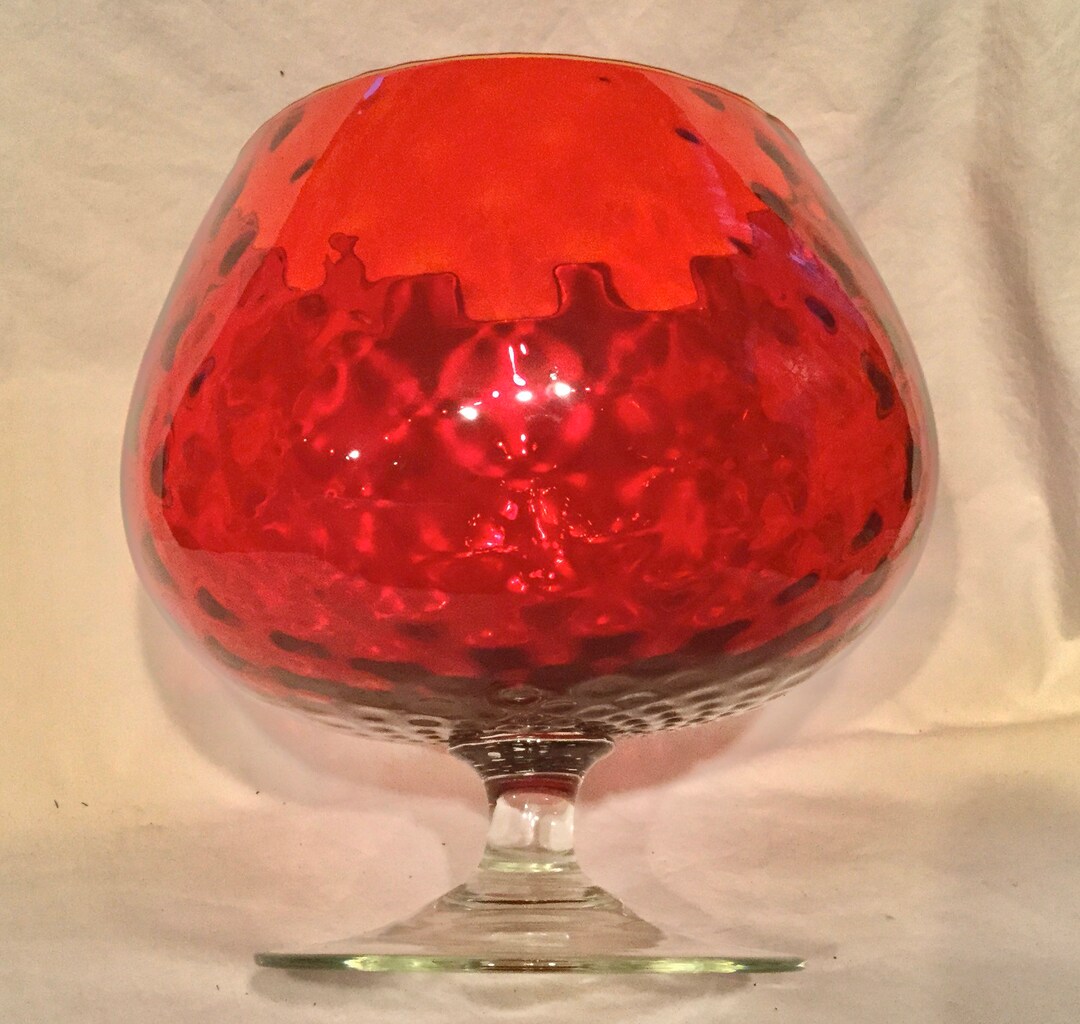 70s Red Christmas Compote Brandy Snifter Vase Goblet/italy Empoli Blown ...