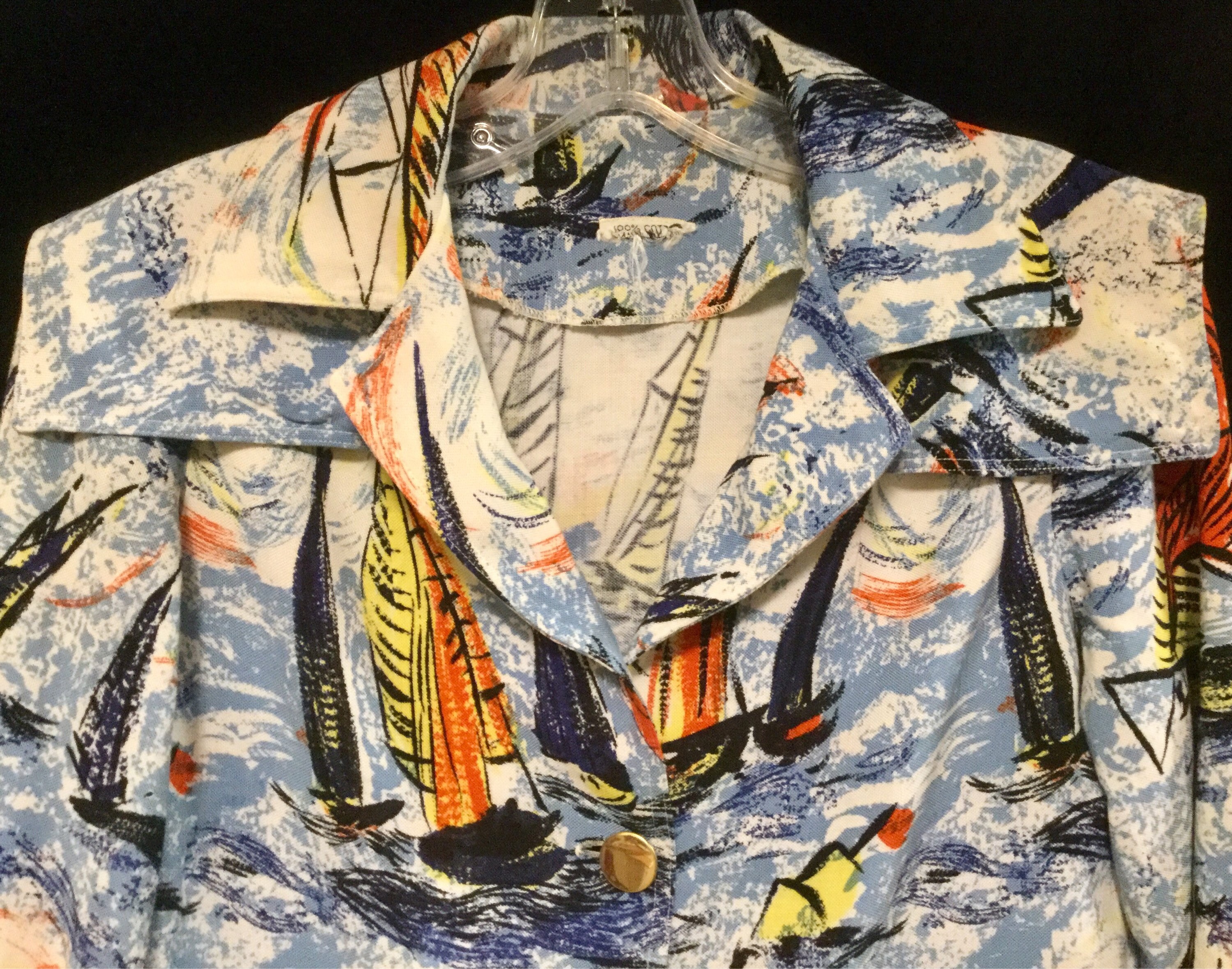 Nautical Blouse-shirt-blazer-shacket/blue Sailboat Print/yacht Club ...