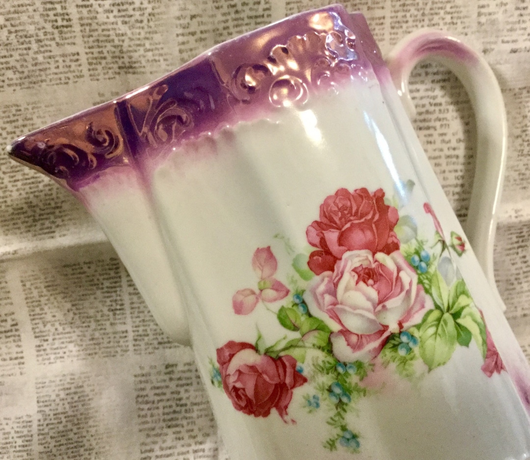Pink Floral Water Pitcher-vase/luster-lusterware Porcelain China/rose ...