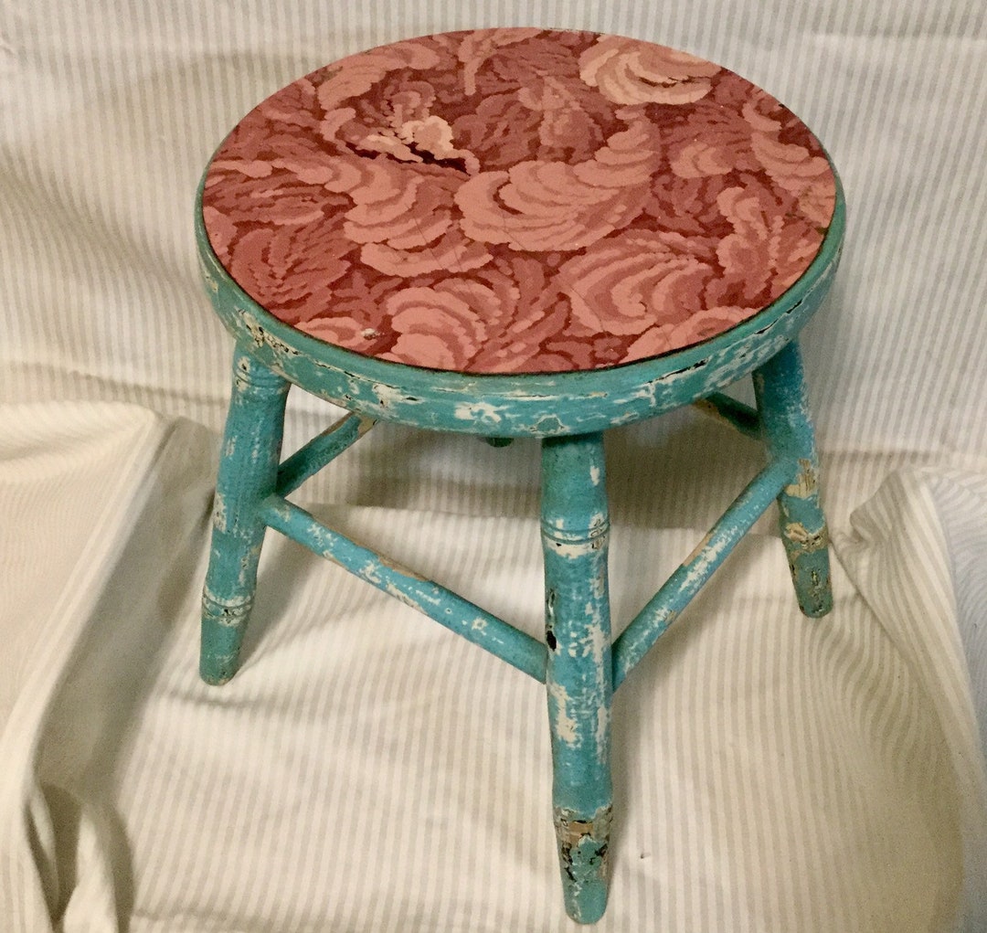 Wood Stool-cricket-bench-chair-plant Stand-side Table/blue W/ Pink ...