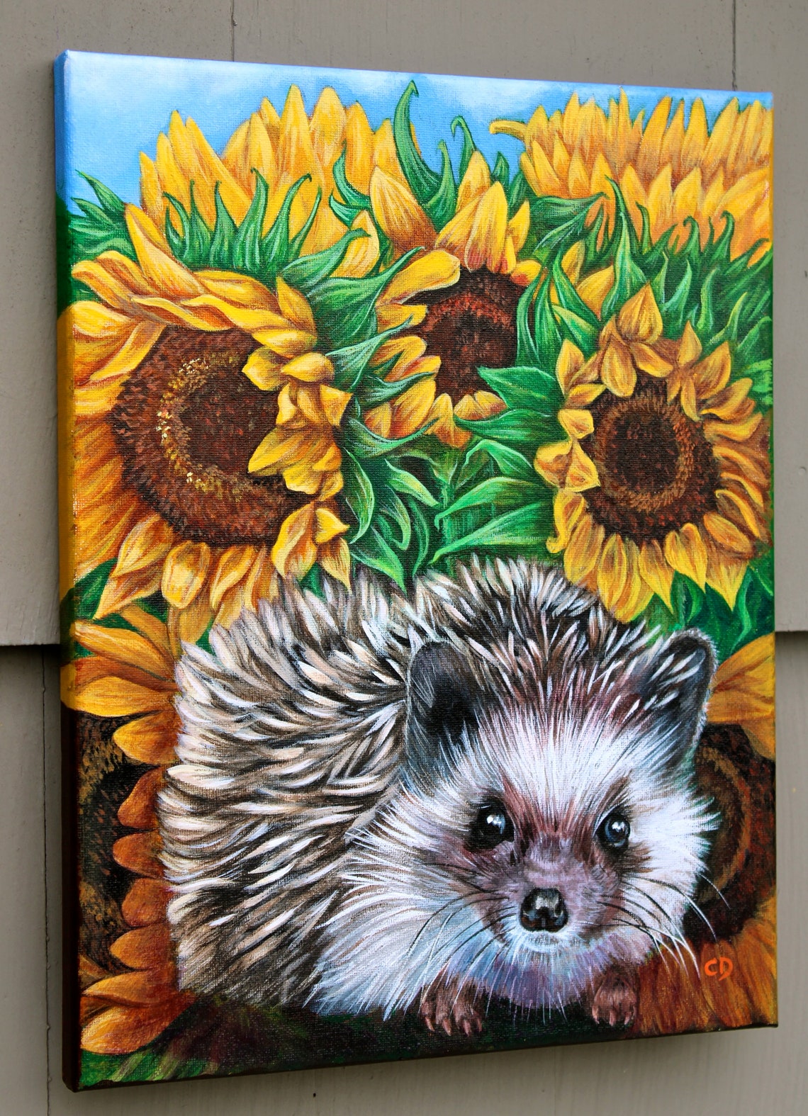 Hedgehog With Sunflowers Original Painting - Etsy Denmark