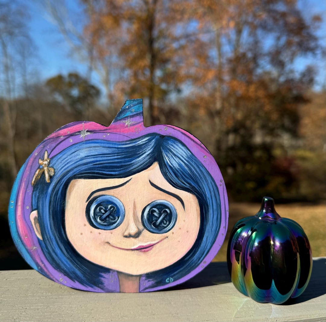 Coraline Original Painting on Wooden Pumpkin Plaque - Etsy