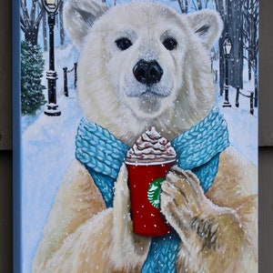 Polar Bear With Hot Chocolate Original Painting - Etsy