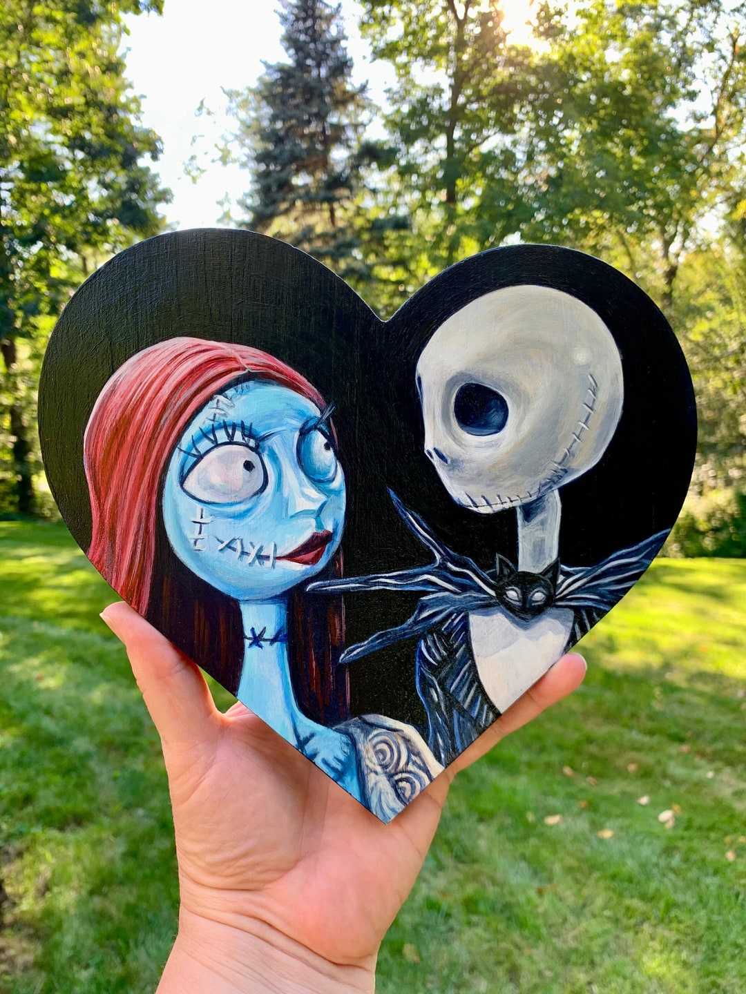 Jack and Sally Original Wood Heart Painting - Etsy