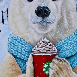 Polar Bear With Hot Chocolate Original Painting - Etsy