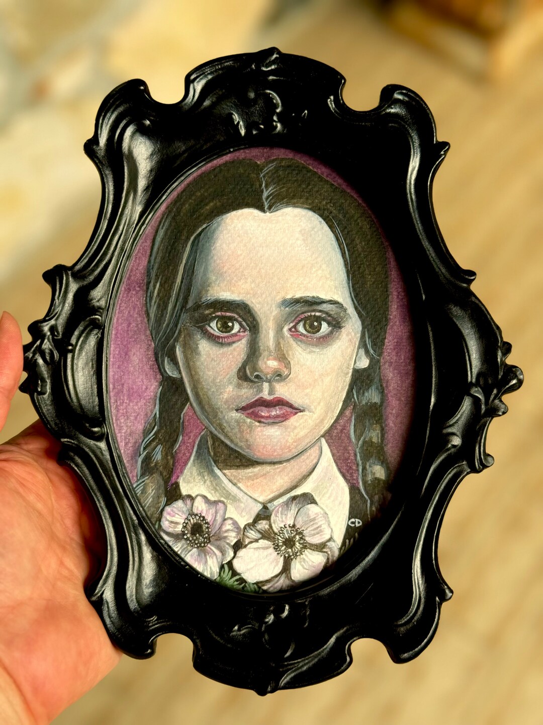 Goth Girl With Anemones Original Painting in Frame - Etsy