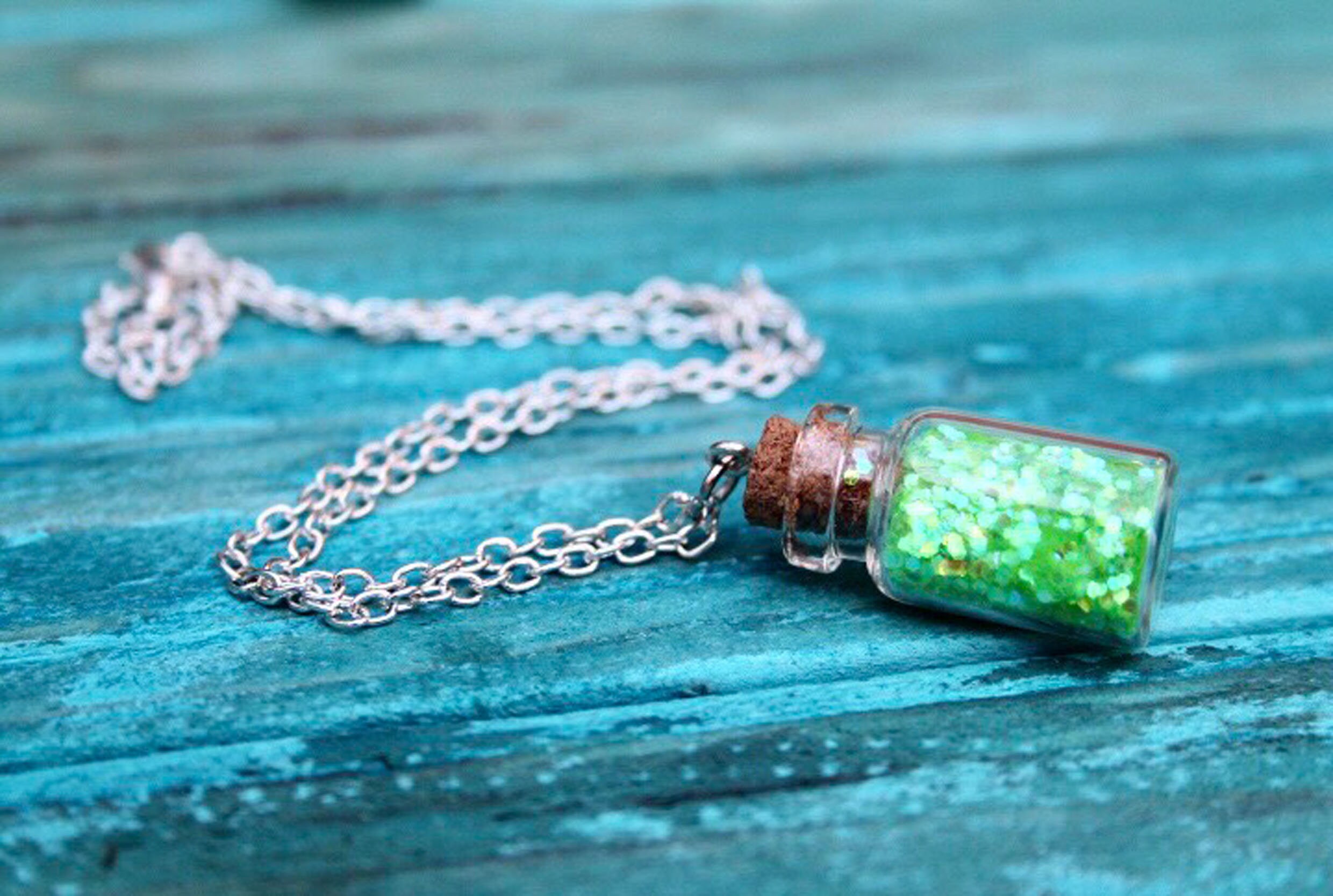 Glitter Bottle Necklace Neon Green Chunky Glitter Glitter Jewellery ...