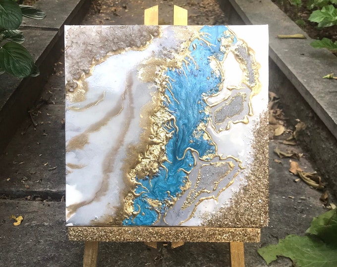 Geode Painting, Acrylic Pouring, Abstract and Modern Art, 8x8 Canvas ...