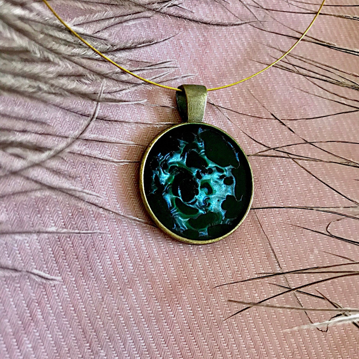 Handmade Unique Jewelry, Pendant Necklace, Black and Turquoise, Resin ...