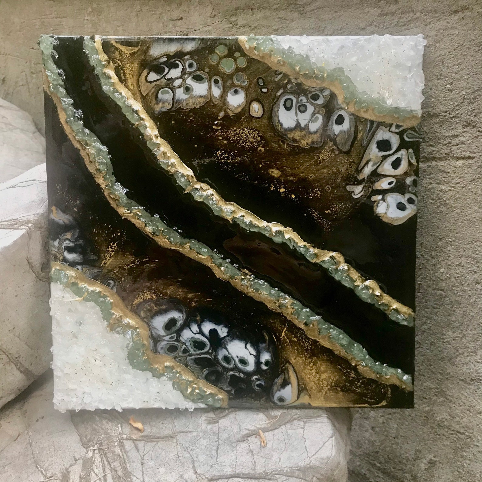 Geode Painting Acrylic Pouring Modern Abstract Art 8x8 - Etsy