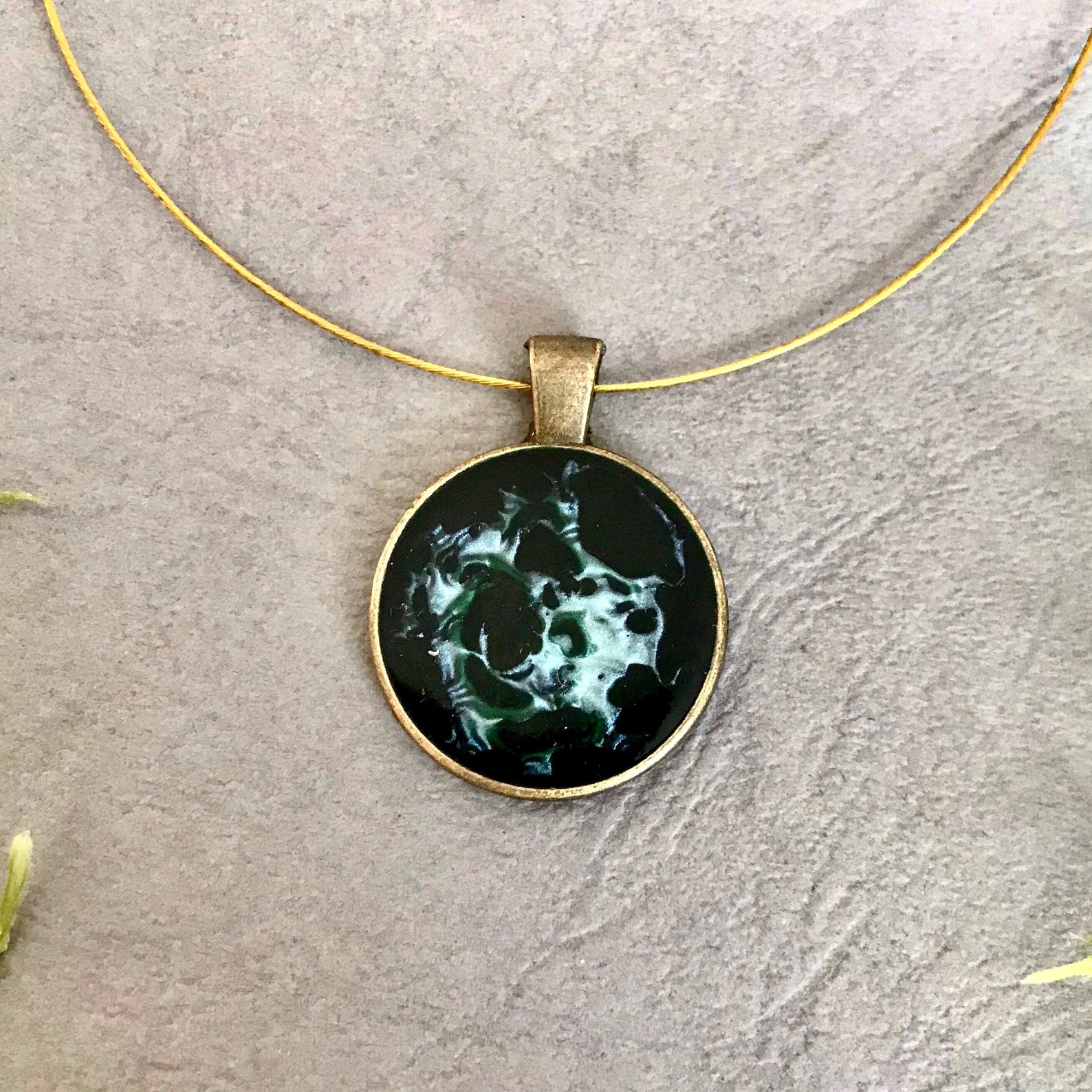 Handmade Unique Jewelry, Pendant Necklace, Black and Turquoise, Resin ...