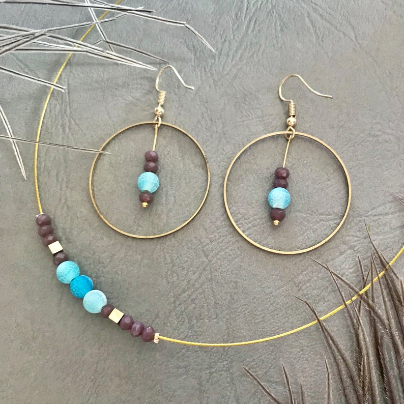 Handmade Jewellery Set Designs, Necklace and Hoop Earrings, Blue, Gold ...