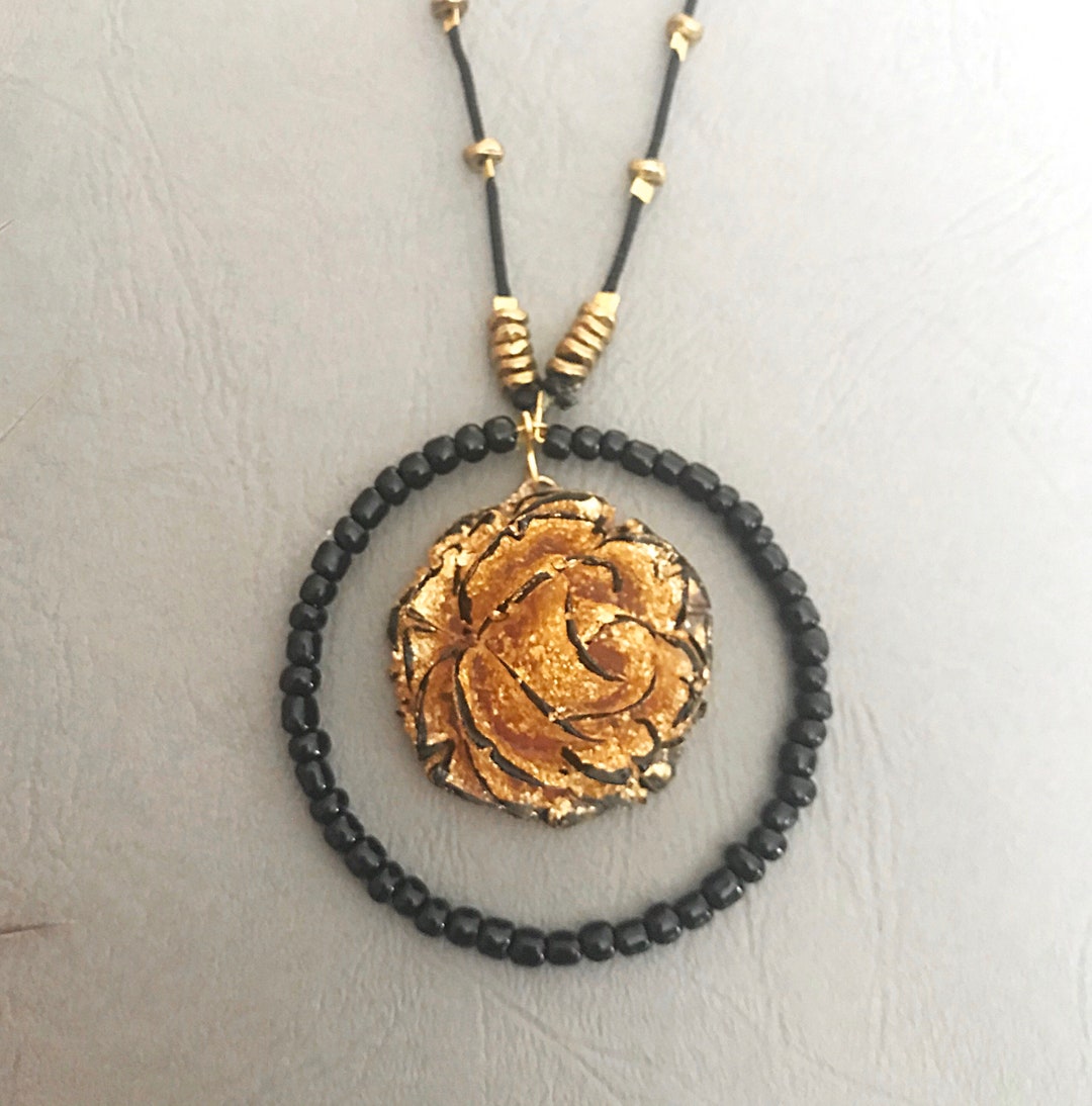 Handmade Jewelry, Gold-red Rose Resin Pendant Necklace, Floral Jewelry ...