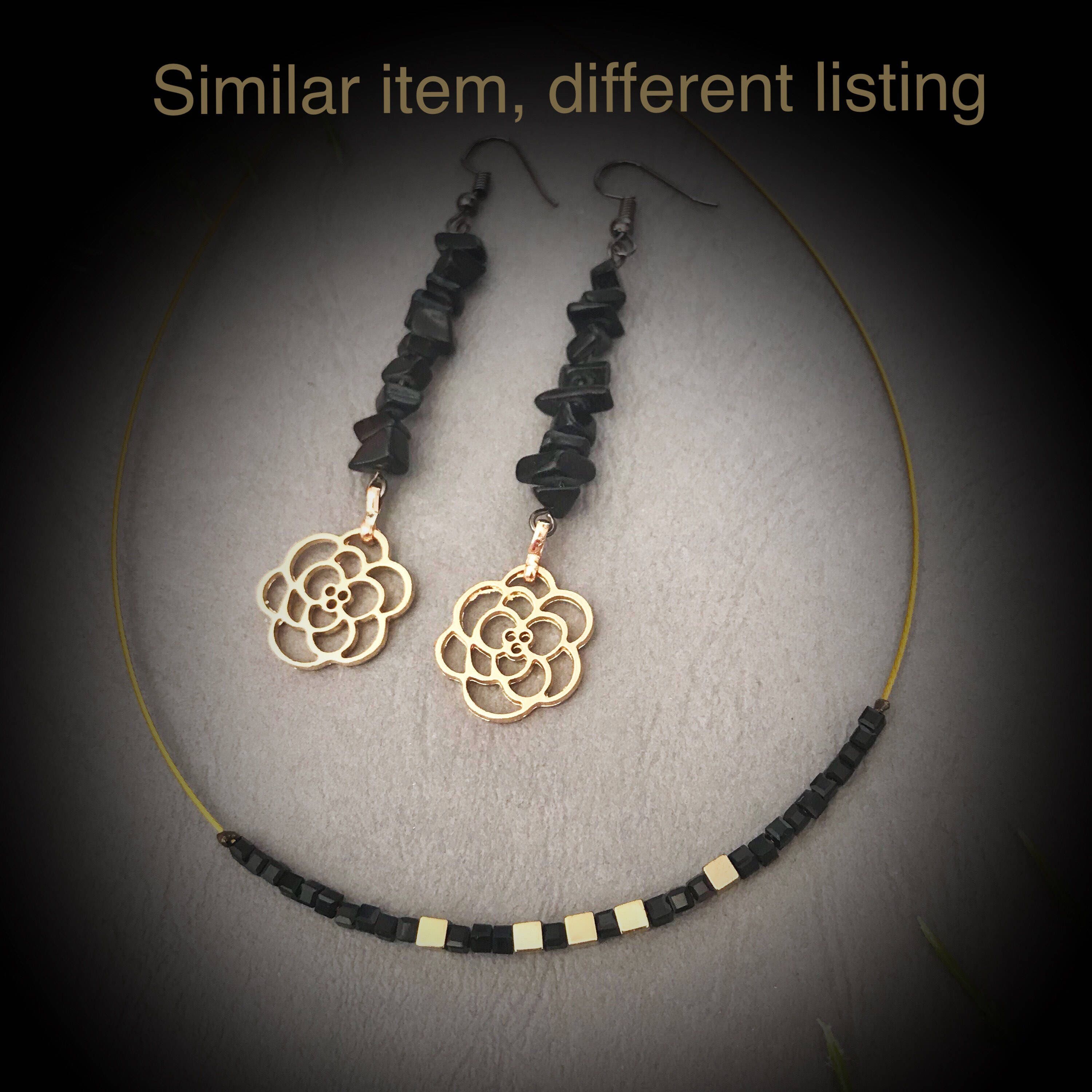 Handmade Jewelry Set, Necklace and Earrings, Black Lava and Brown/gold ...