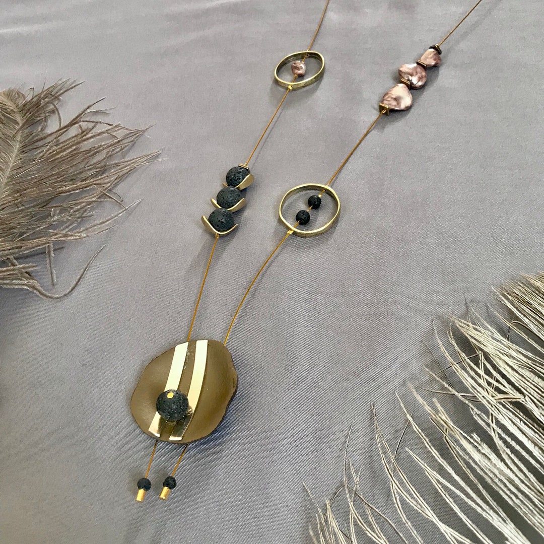 Long Necklace, Handmade Jewelry, Modern Leather Necklace, Jewelry for ...