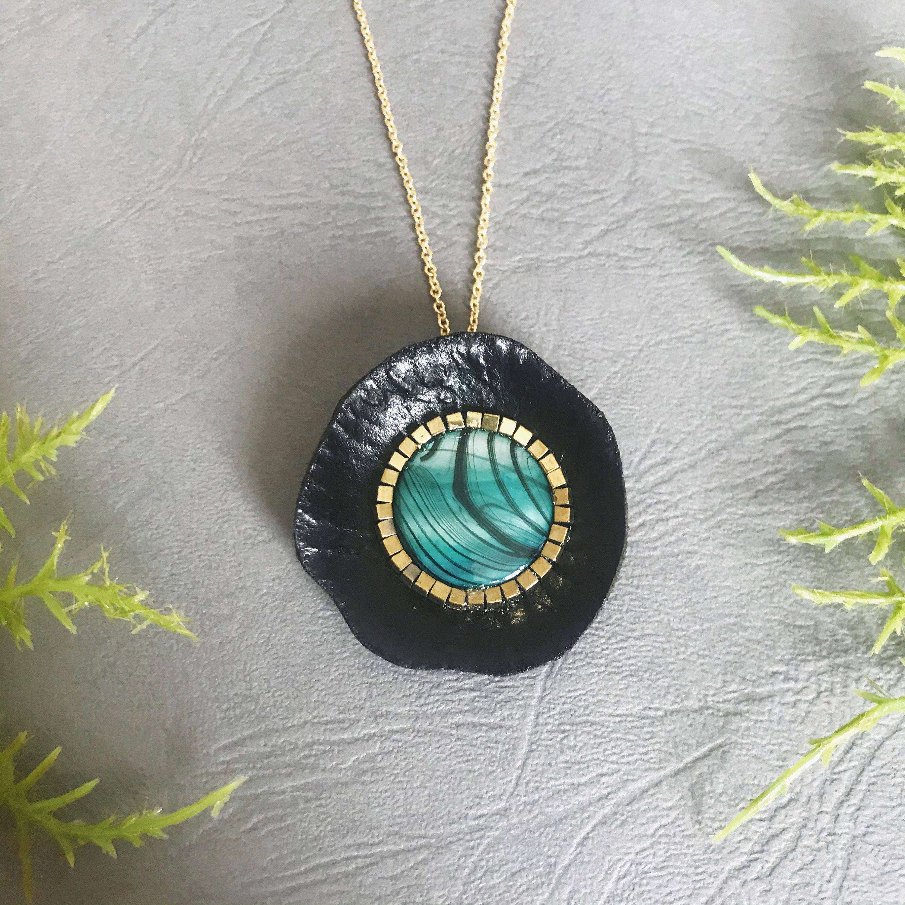 Leather Shell Necklace Handmade Jewelry Designs Black - Etsy