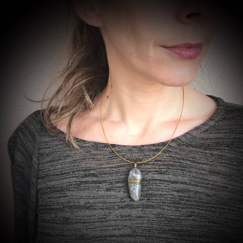Rock necklace handmade jewelry designs wired sea pebble | Etsy