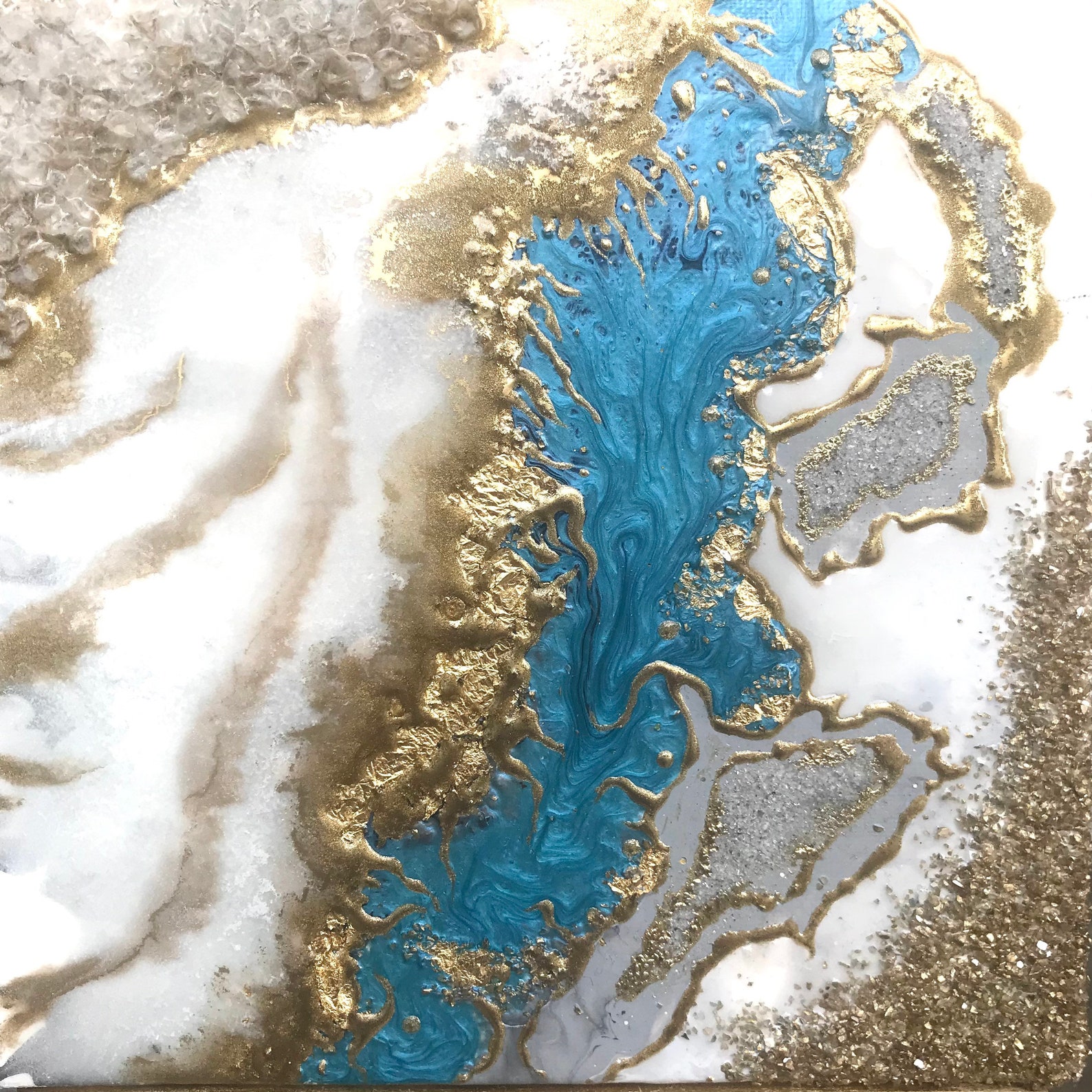 Geode Painting, Acrylic Pouring, Abstract and Modern Art, 8"x8" Canvas ...