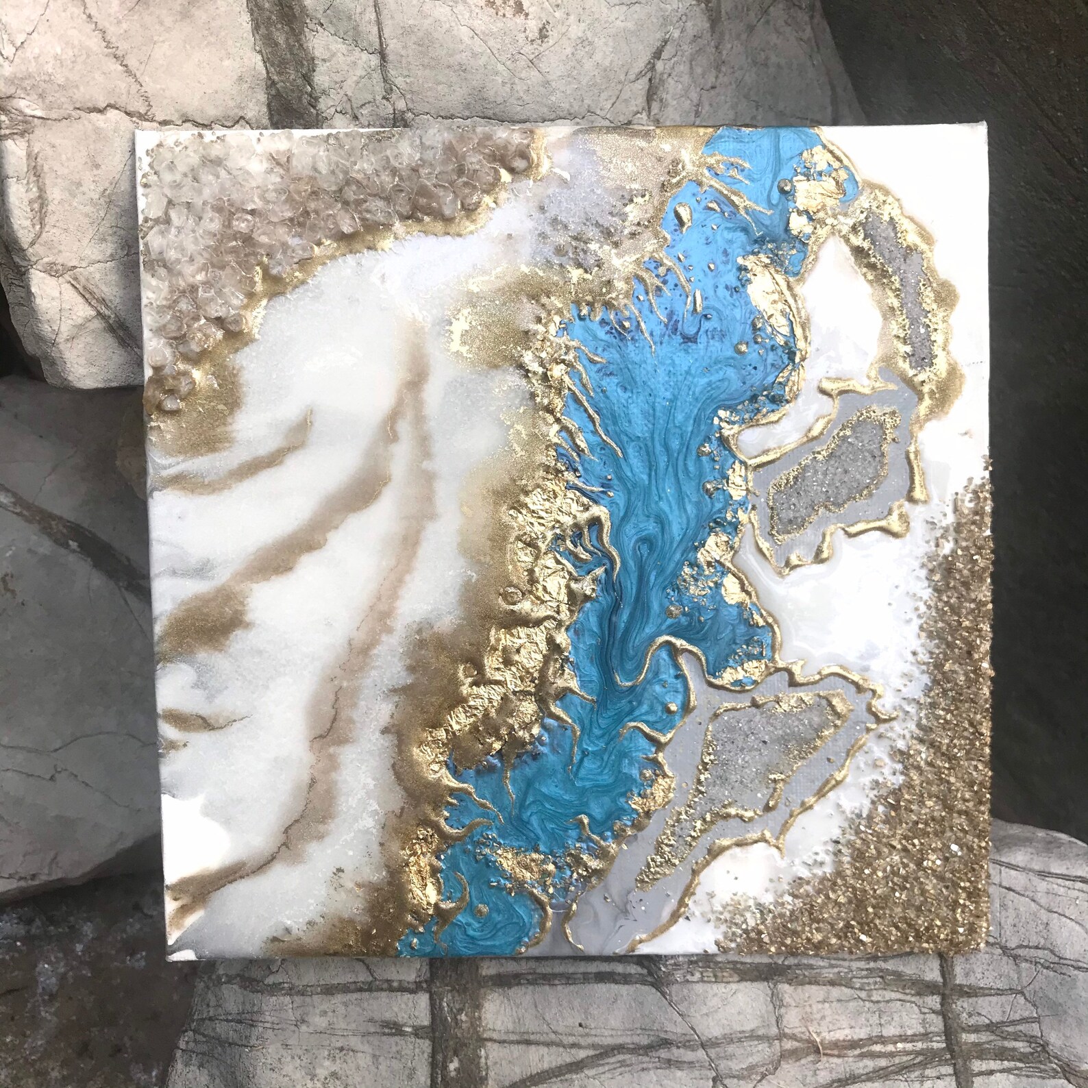 Geode Painting, Acrylic Pouring, Abstract and Modern Art, 8"x8" Canvas ...