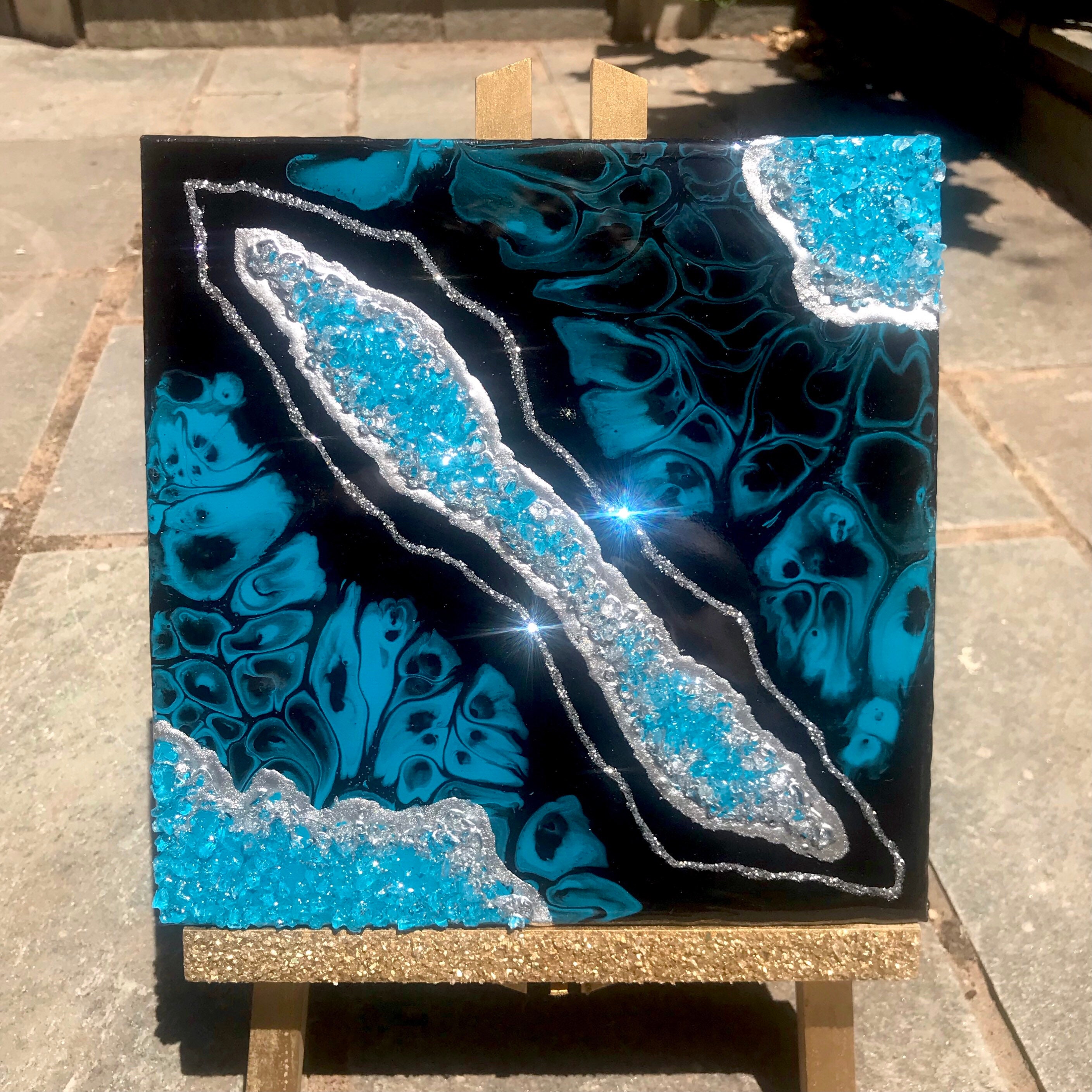 Geode Painting, Acrylic Pouring, Modern Abstract Art, 8x8 Canvas ...