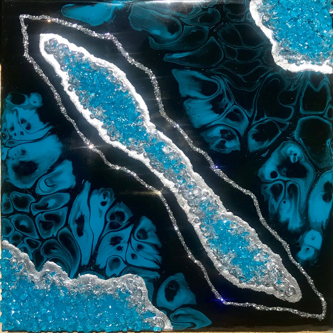 Geode Painting, Acrylic Pouring, Modern Abstract Art, 8x8 Canvas ...