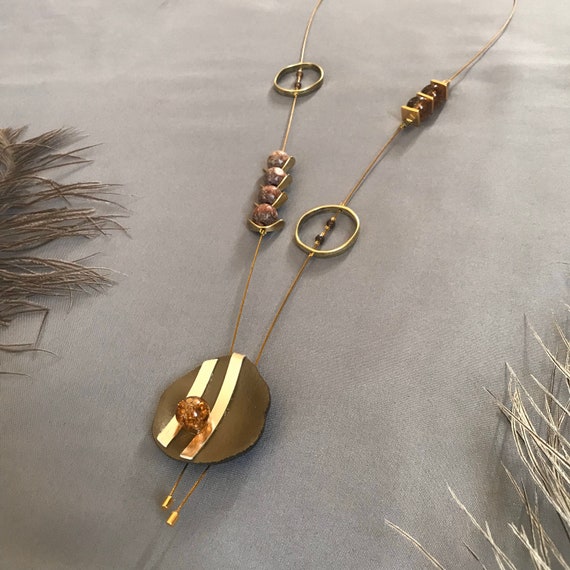 Long Necklace Handmade Jewelry Modern Leather Necklace and | Etsy