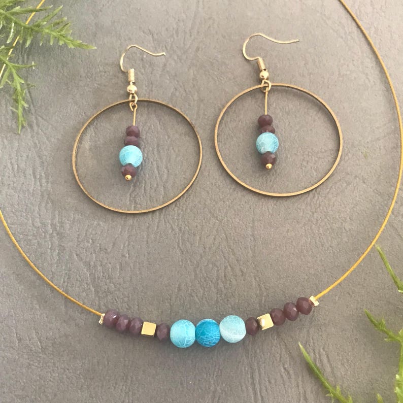 Handmade Jewellery Set Designs, Necklace and Hoop Earrings, Blue, Gold ...