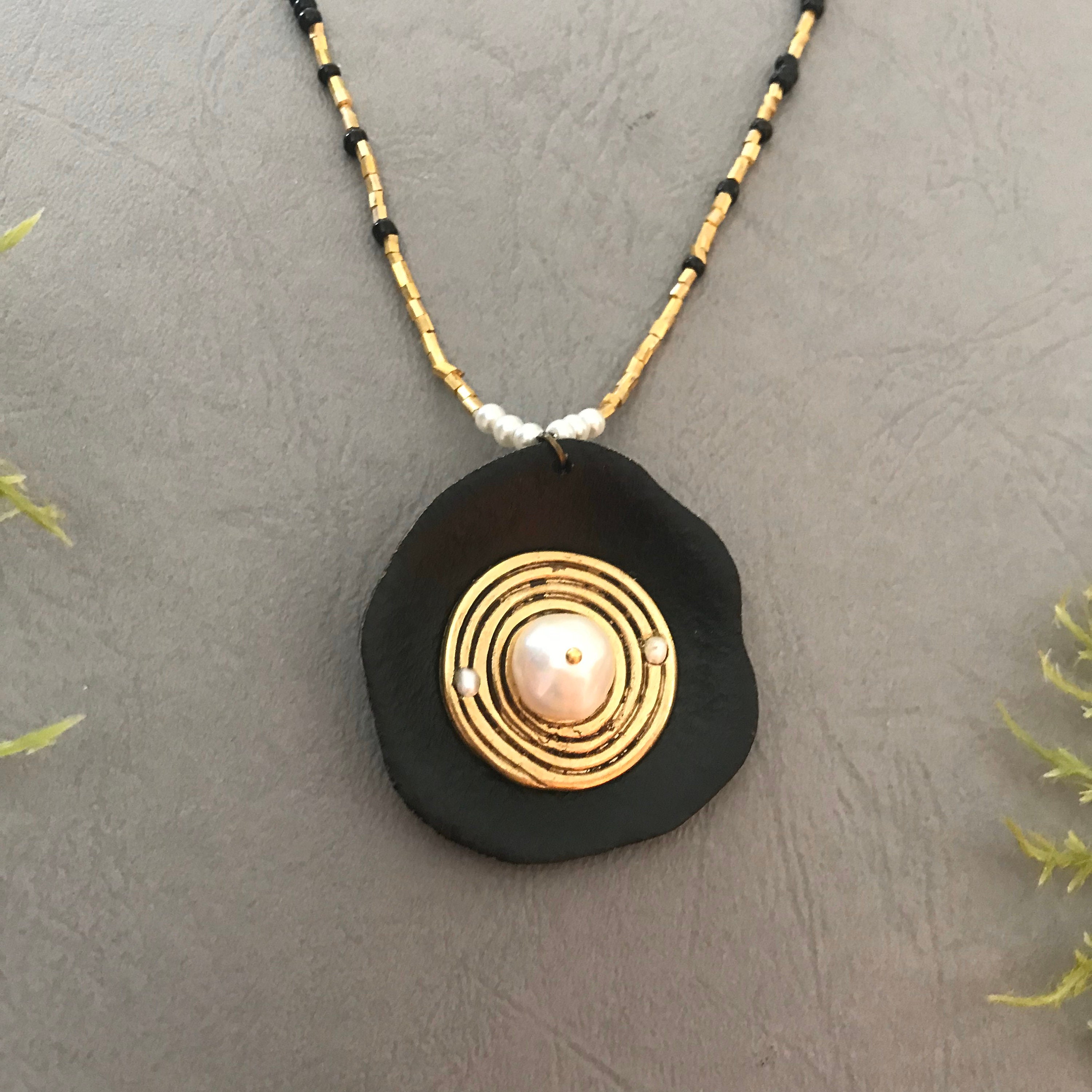 Leather Necklace, Handmade Greek Jewelry Designs, Black Leather Pendant ...