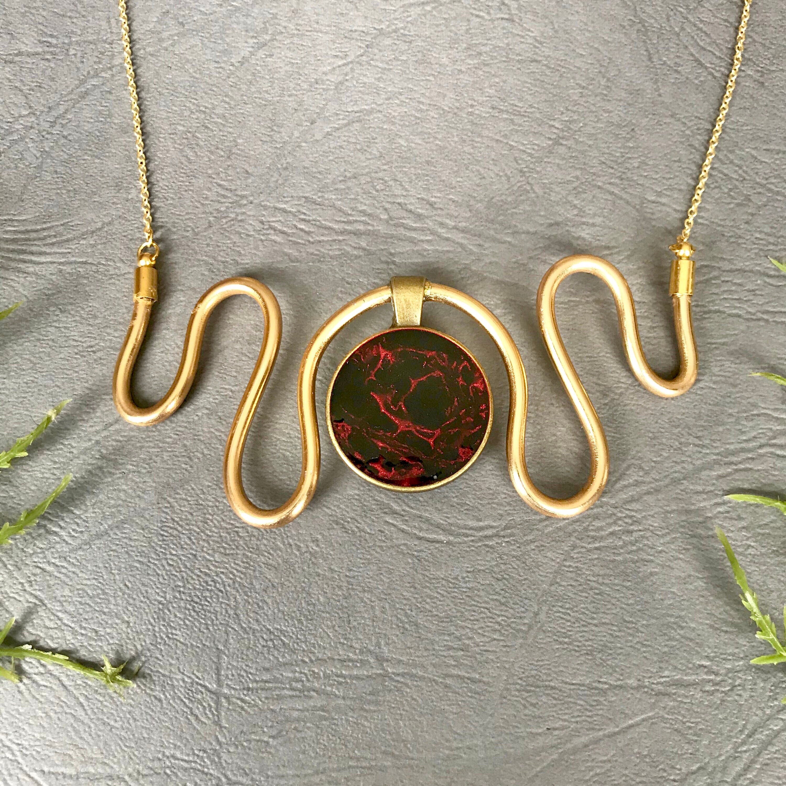 Necklace, Handmade Jewelry Pendant Necklace, Black and Red Pebeo ...