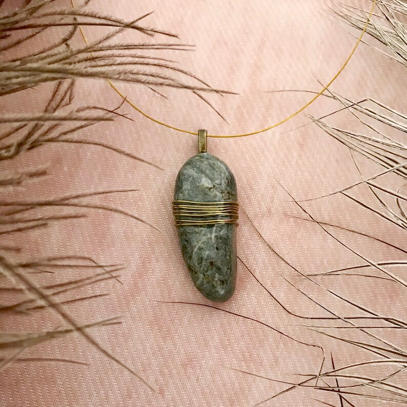 Rock necklace handmade jewelry designs wired sea pebble | Etsy