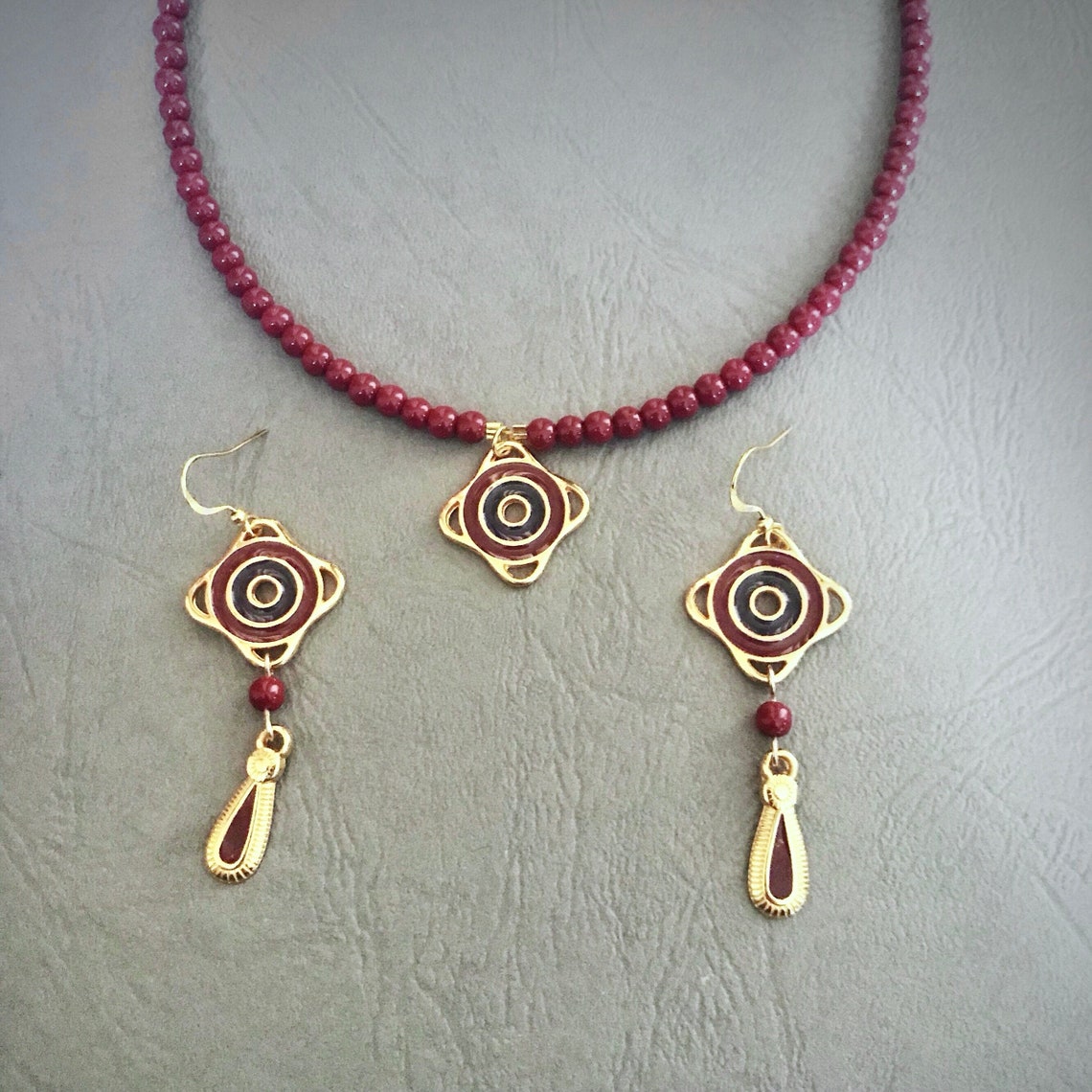 Handmade Jewellery Set Necklace and Drop Earrings Red - Etsy