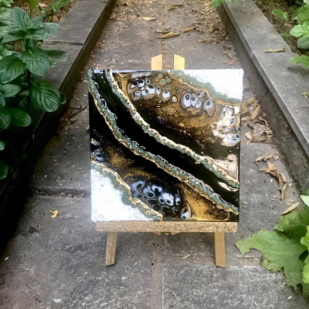 Geode Painting, Acrylic Pouring, Modern Abstract Art, 8”x8” Canvas ...