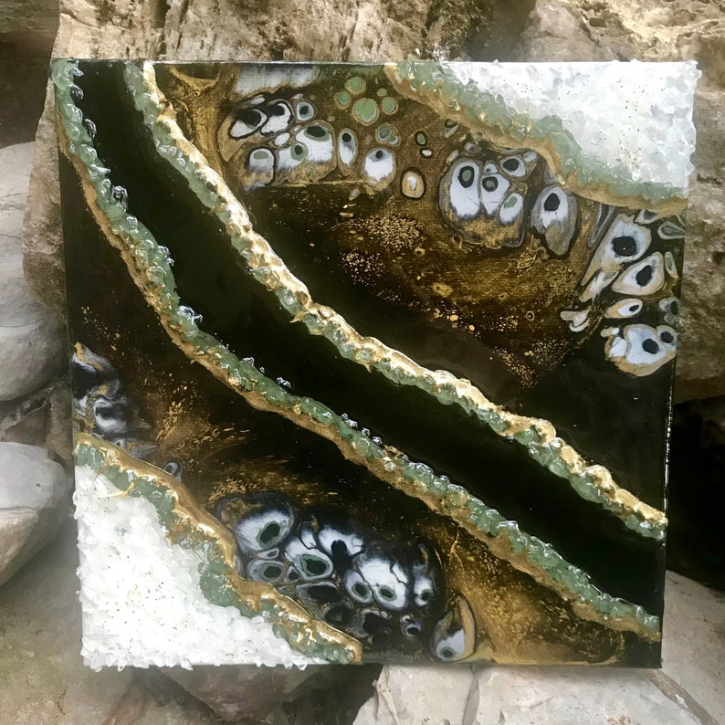 Geode Painting Acrylic Pouring Modern Abstract Art 8x8 - Etsy