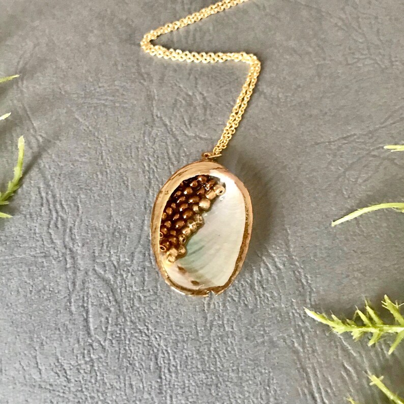 Seashell Necklace Handmade Jewelry Brown and Golden Beads in - Etsy