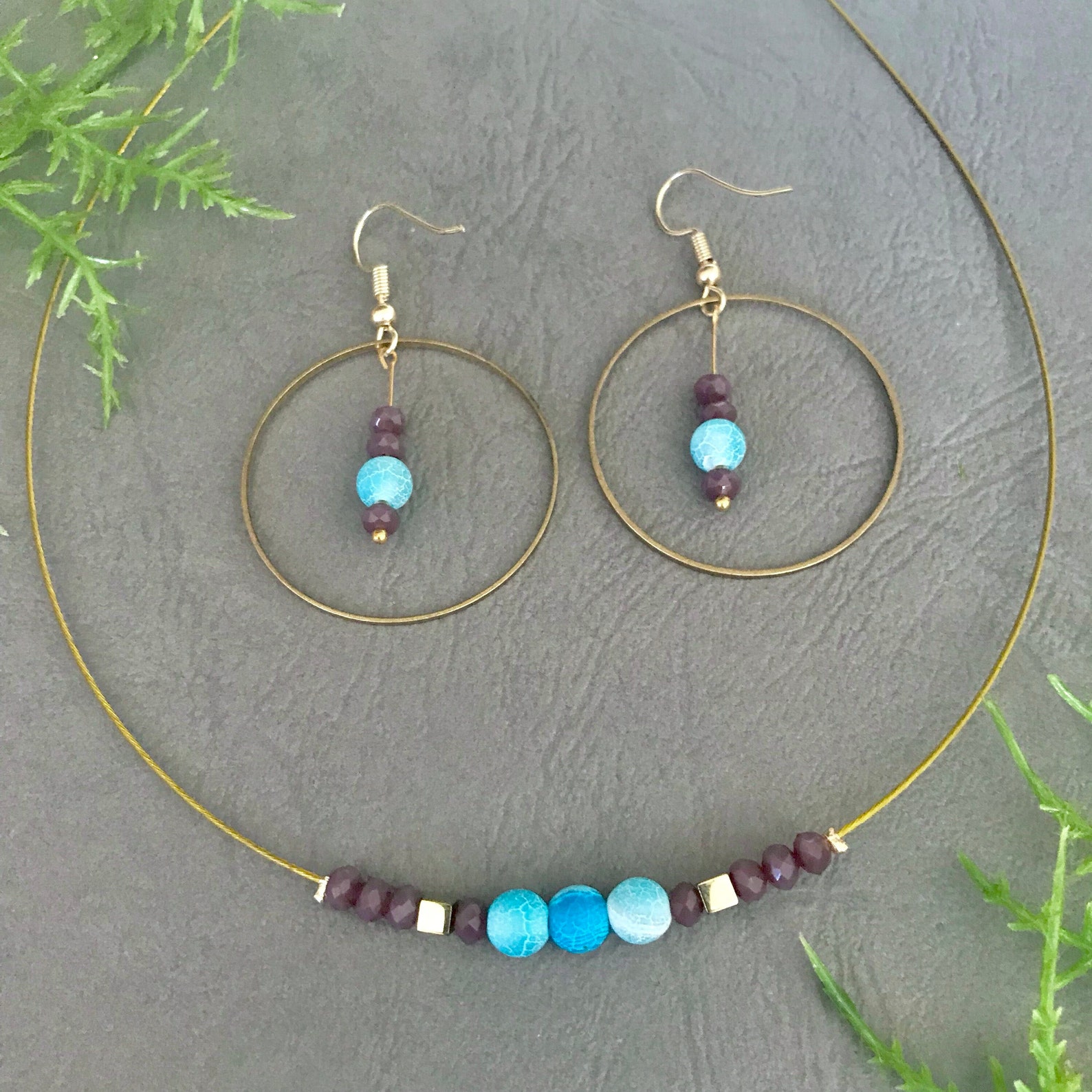 Handmade Jewellery Set Designs, Necklace and Hoop Earrings, Blue, Gold ...