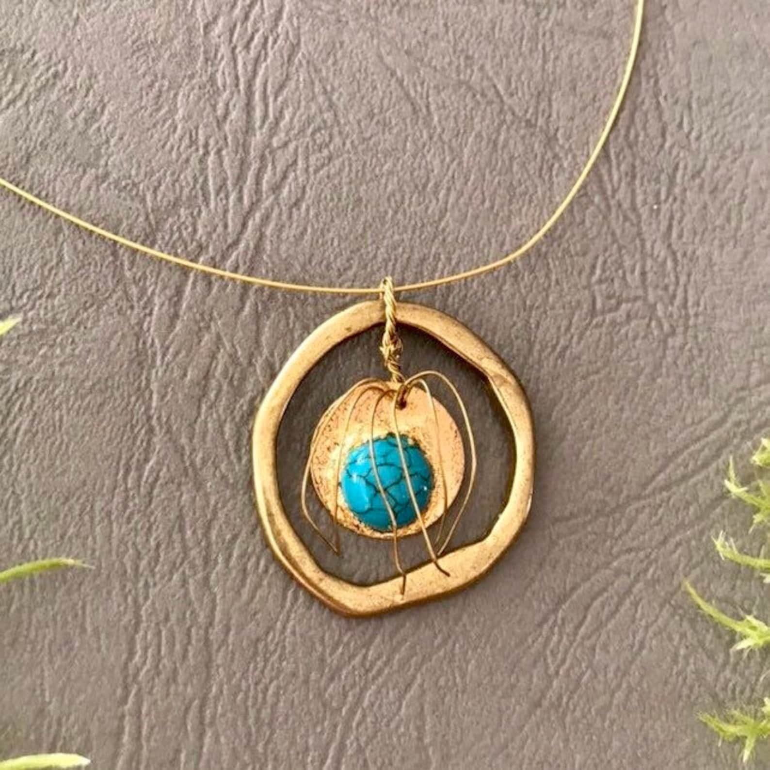 Handmade Greek jewelry golden necklace with turquoise stone | Etsy