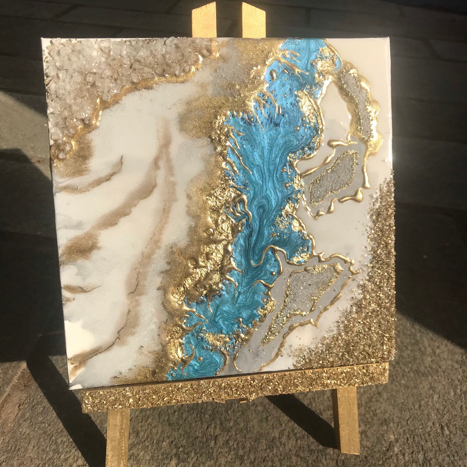 Geode Painting, Acrylic Pouring, Abstract and Modern Art, 8"x8" Canvas ...