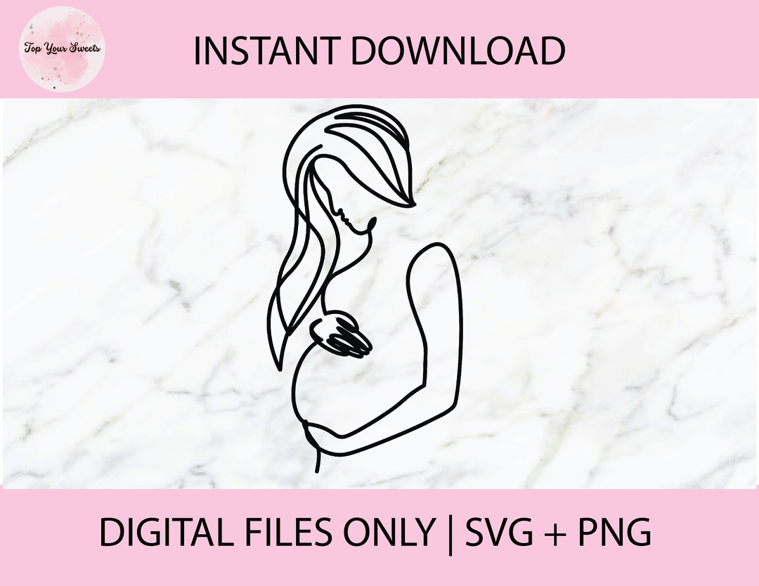 Pregnant Women Line Art Pregnant Lady SVG SVG PNG Instant Download, Cut ...