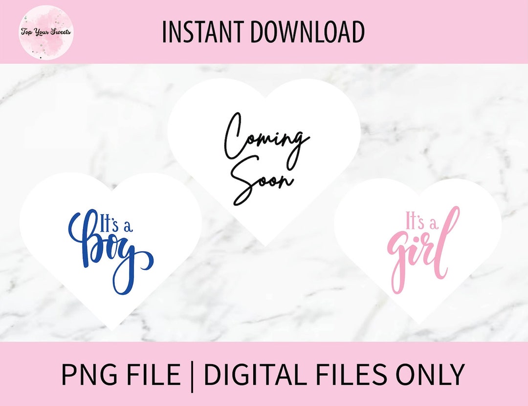 Baby Announcement Heart PNG Bundle: Coming Soon, Girl, Boy (digital ...