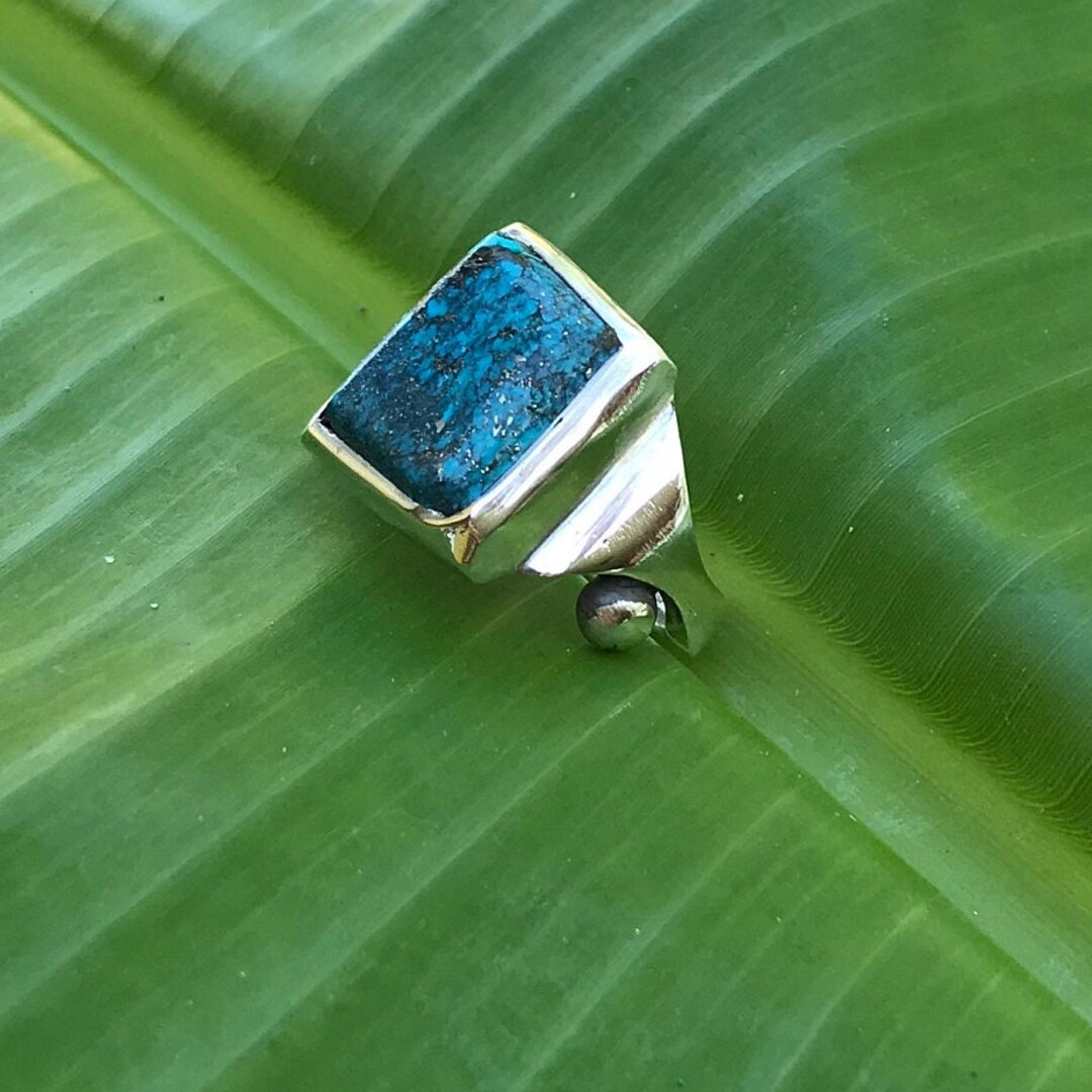 No608 Natural Blue Dragon Skin Turquoise in 950 Sterling Silver Size 7 ...