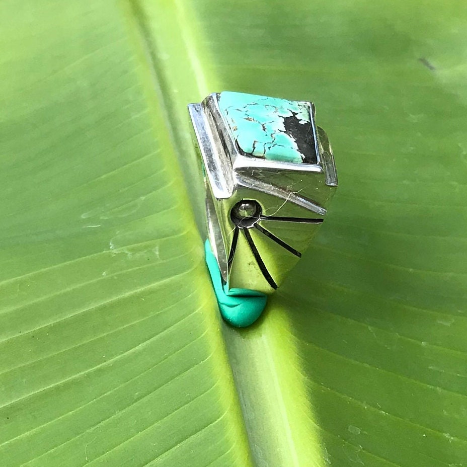 No691 Natural Green Dragon Skin Turquoise and 950 Sterling - Etsy