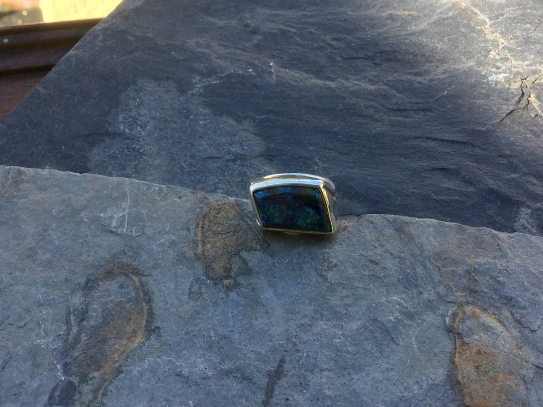 172# Azurite, Malichite, Red Jasper .950 Sterling Silver Ring Size 7 1/ ...