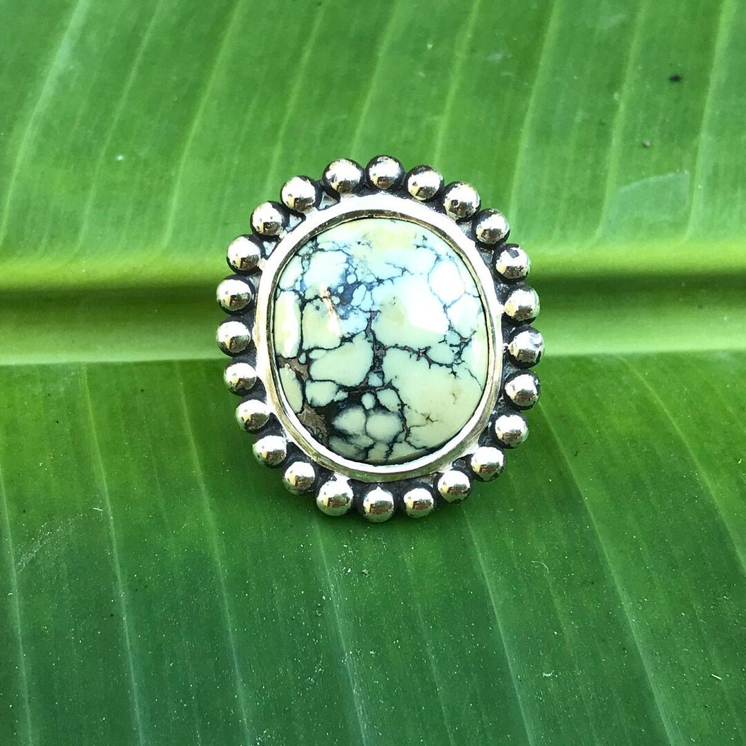 No514 Natural New Landers Turquoise and 950 Sterling Silver Ring Size 8 ...
