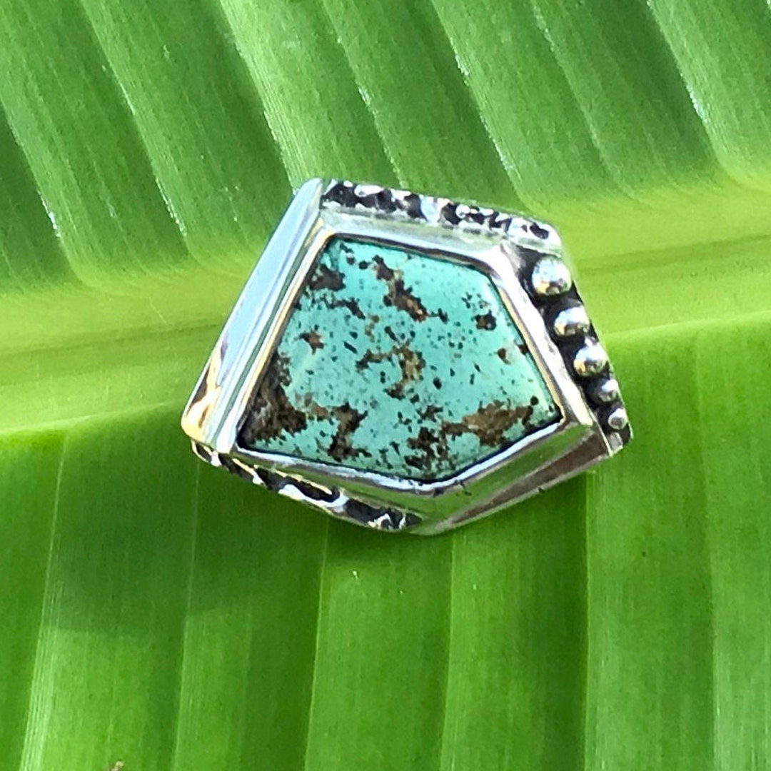 No.433 Natural Green Carico Lake Turquoise in a 950 Sterling Silver ...